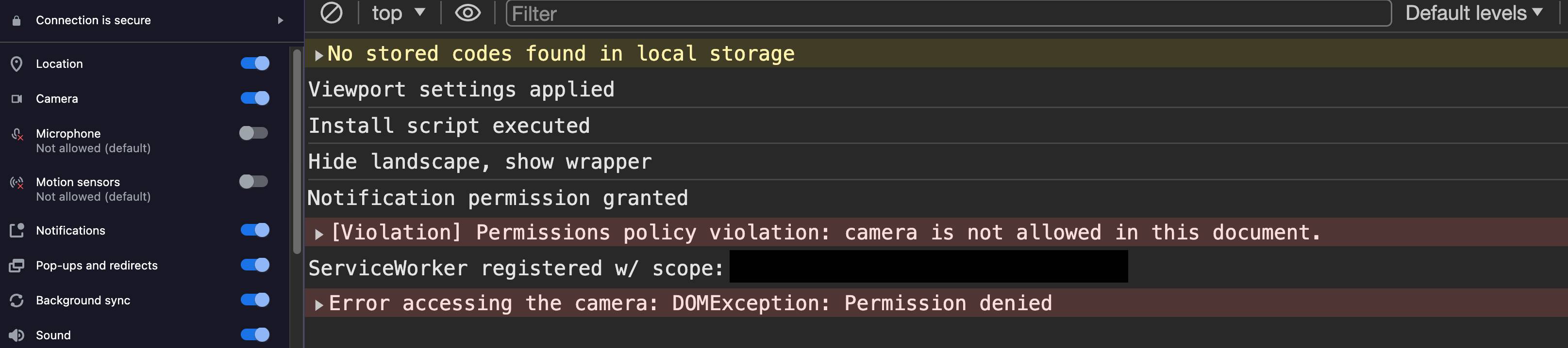 javascript - Permissions policy violation in Chrome-based browsers while accessing camera ...